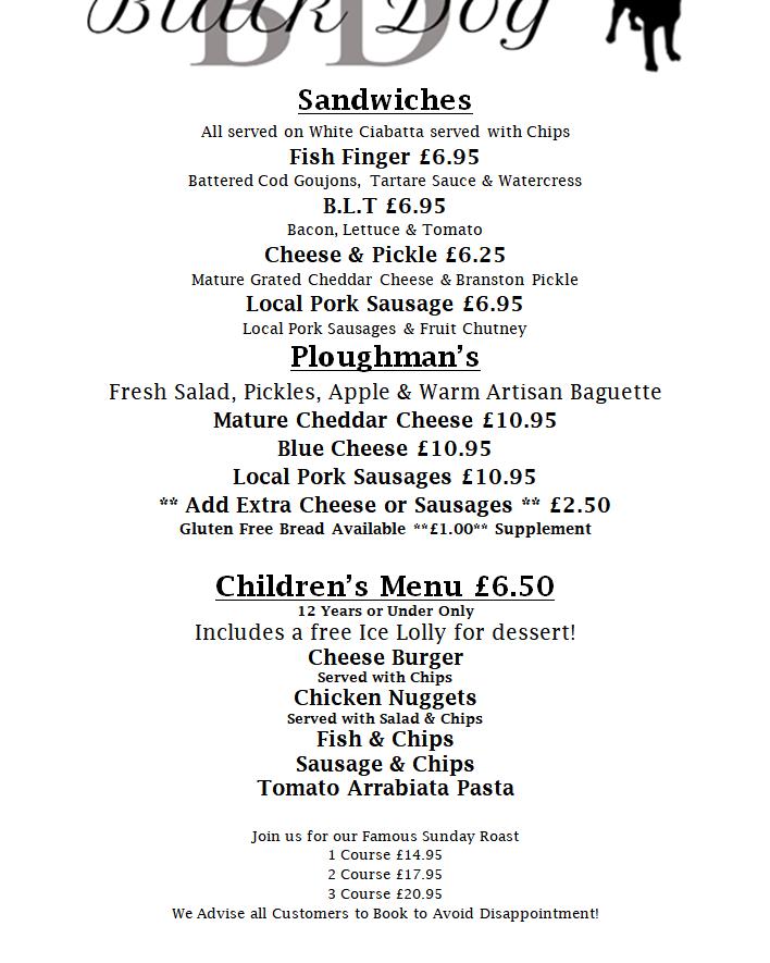 Menu at The Black Dog pub & bar, Waltham Chase
