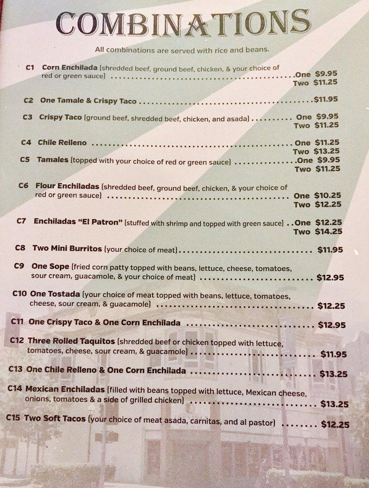 Menu at Trevino's restaurant, Merced