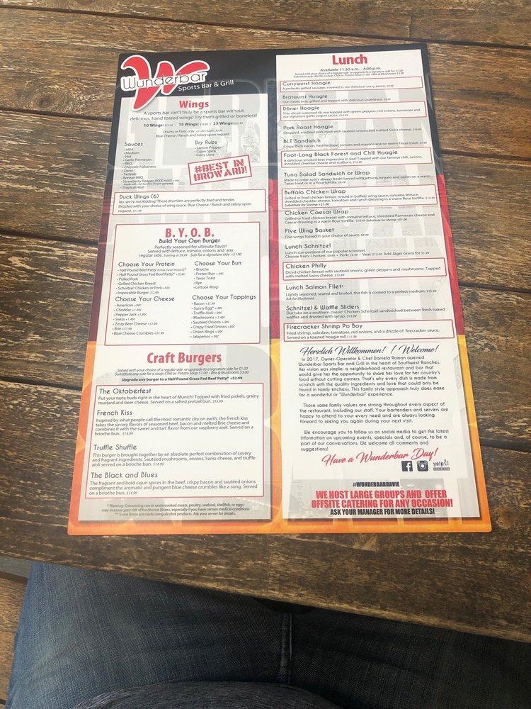 Menu at Wunderbar German Kitchen & Biergarten, Davie, Volunteer Rd