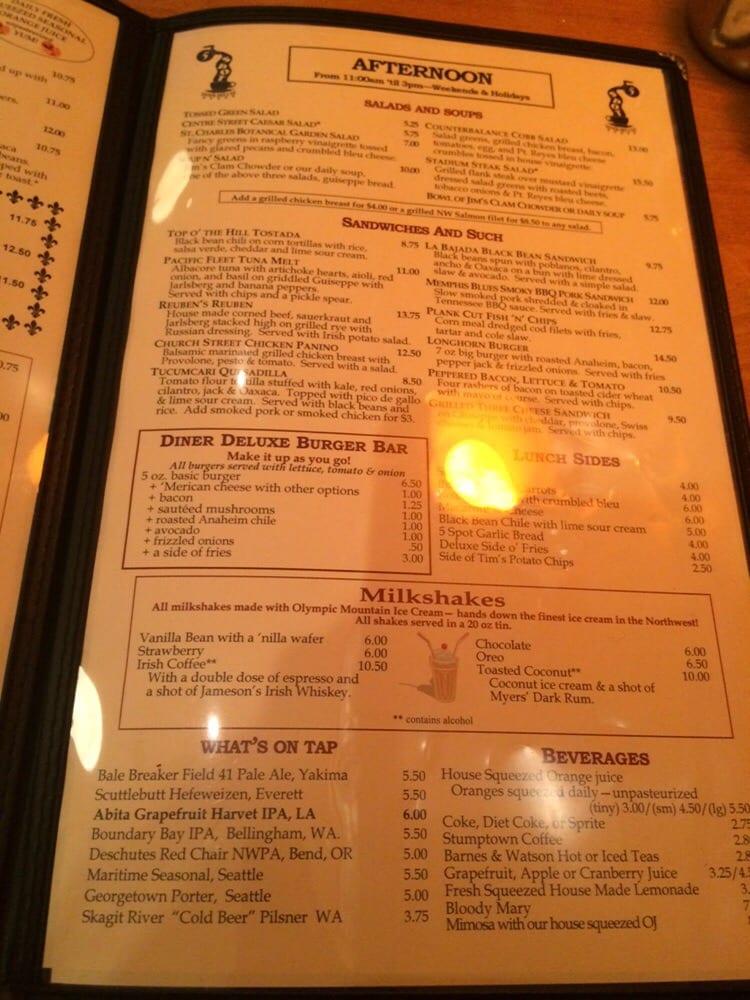 Menu at 5 Spot restaurant, Seattle