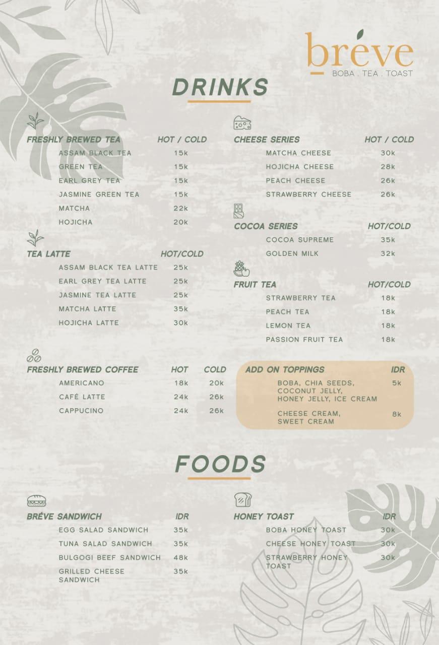 Menu at Bréve Surabaya cafe, Surabaya