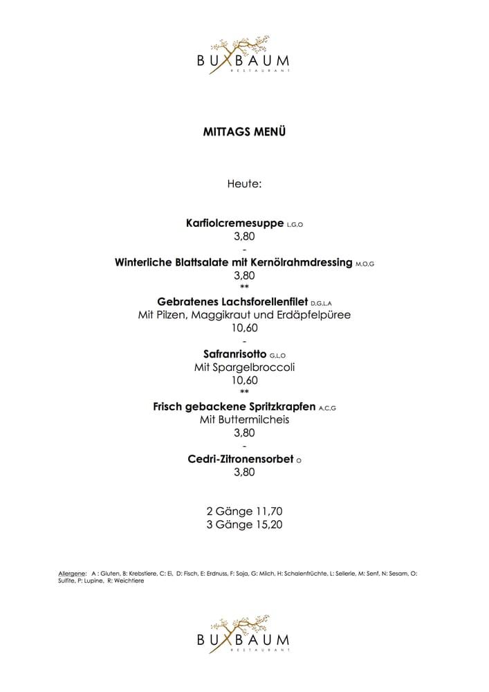Speisekarte von Buxbaum Restaurant, Wien