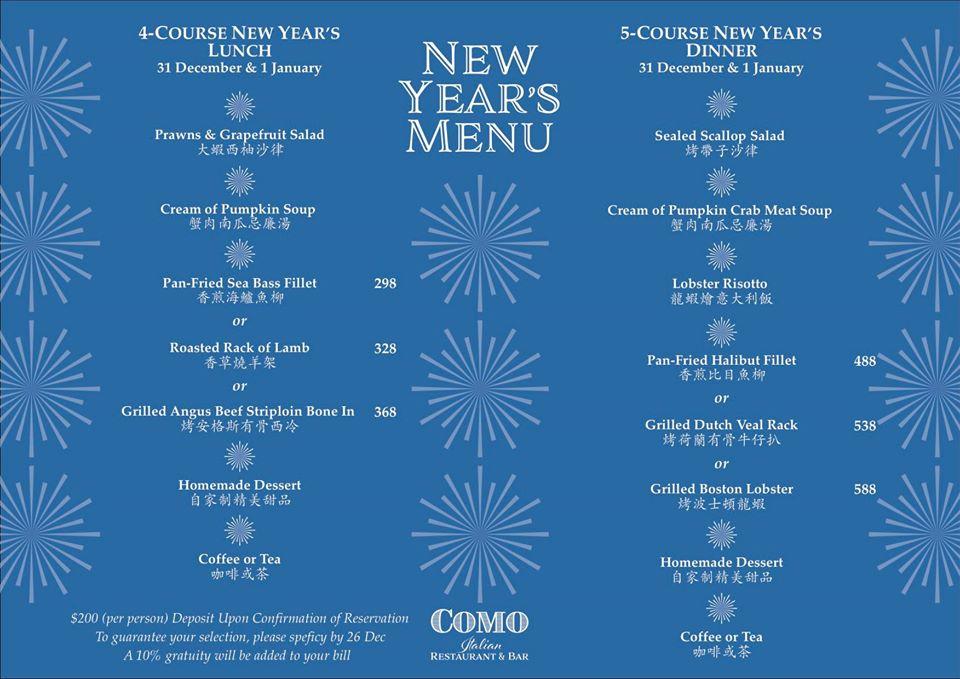 Menu at COMO Italian Restaurant & Bar, Hong Kong, GA 26 31