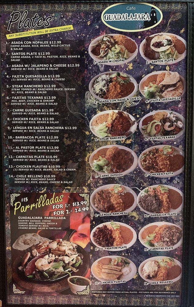 Menu at Cafe Guadalajara, Canyon Lake
