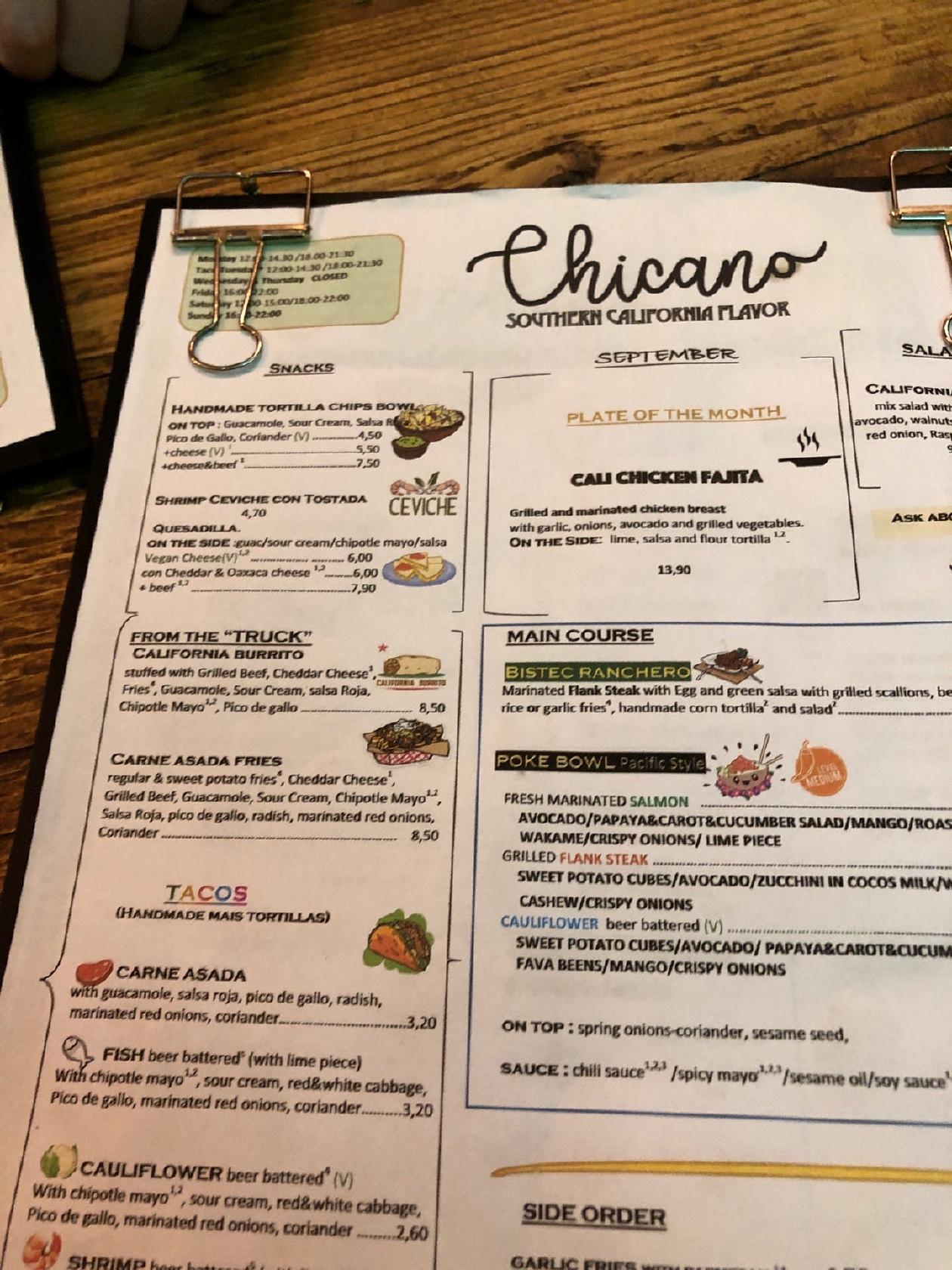 Speisekarte von Chicano restaurant, Trier