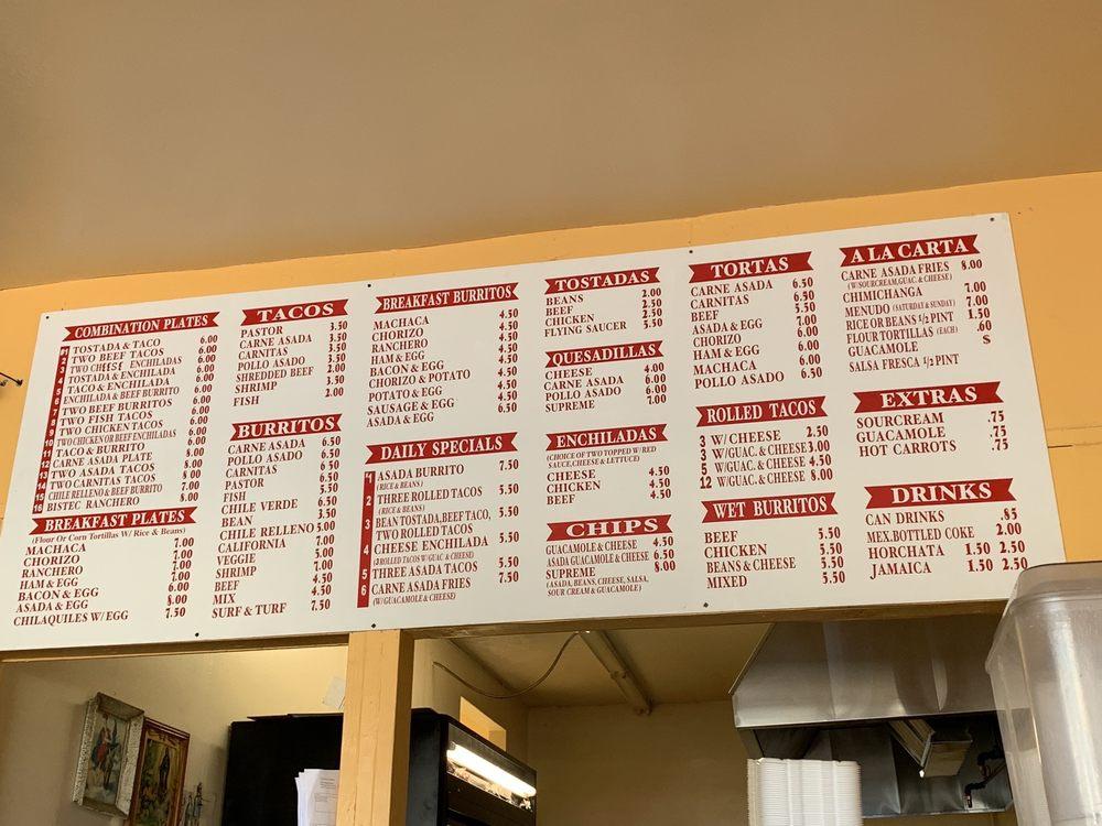 Menu at Jilberto's Mexican Food restaurant, Spring Valley, Jamacha Blvd
