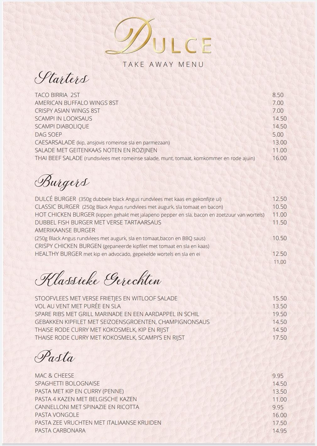 Speisekarte von Dulce, Antwerpen