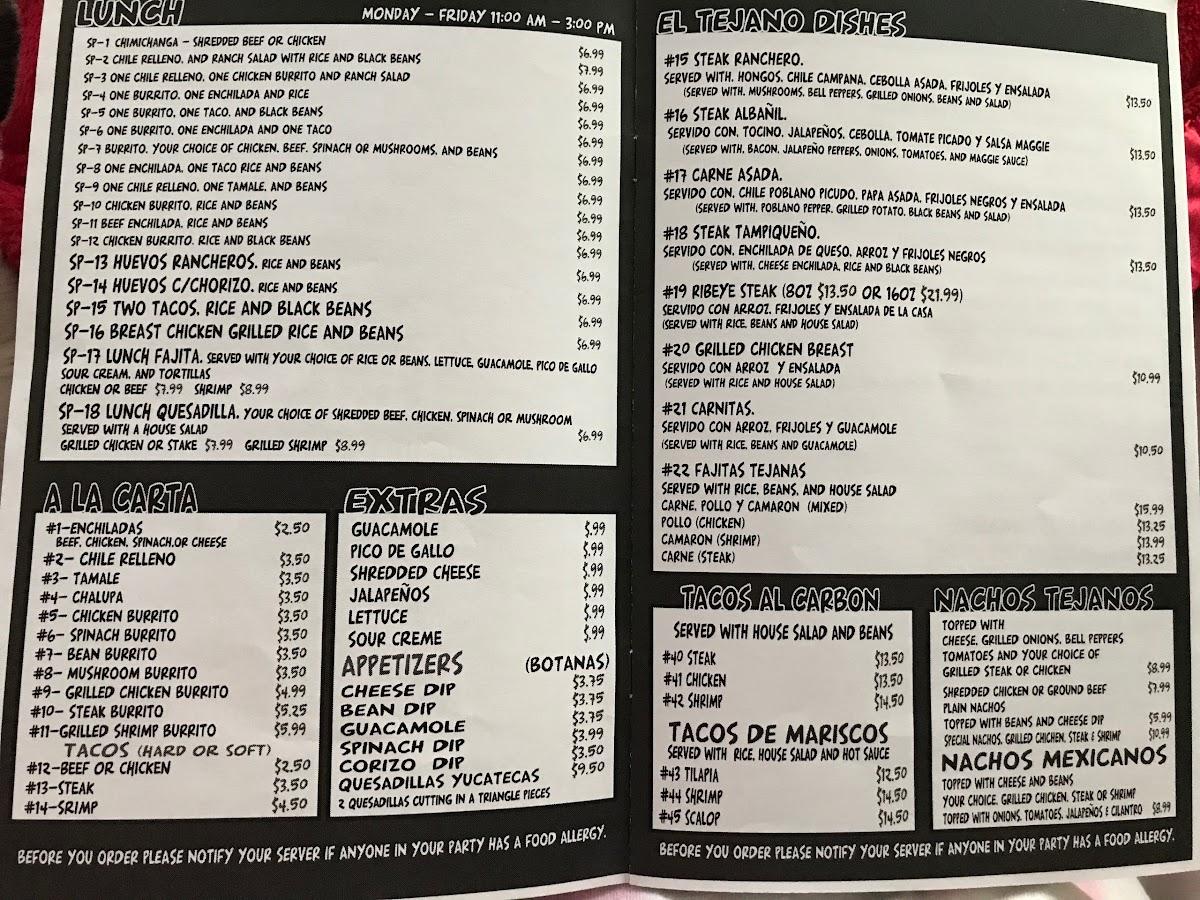 Menu at El Tejano pub & bar, Helena, Co Rd 52
