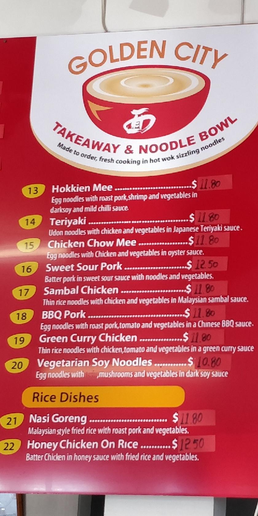 Menu at Golden City Takeaway restaurant, Paeroa