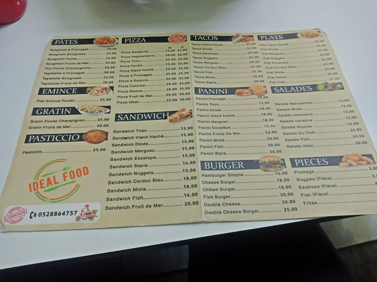 Menu au Ideal Food restaurant, Tiznit