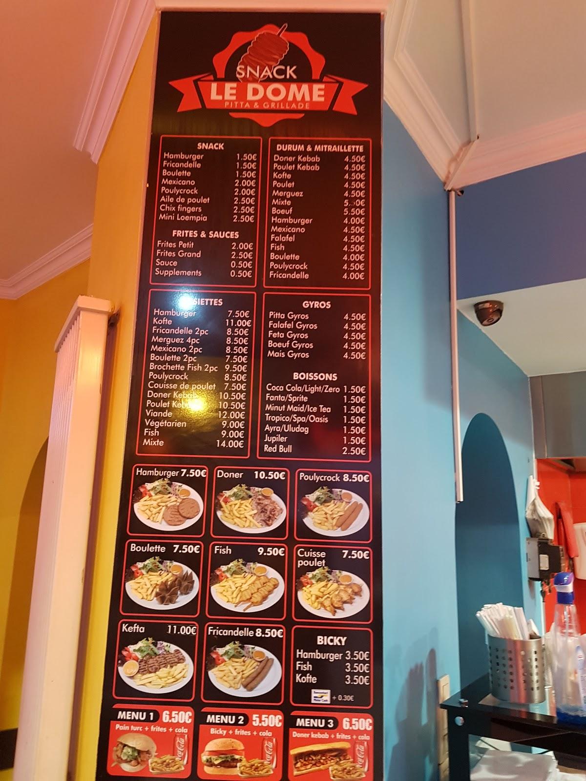 Menu at Le Dome, Saint-Gilles