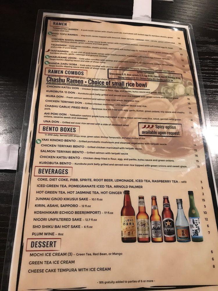 Menu at O Ramen desserts, Bakersfield