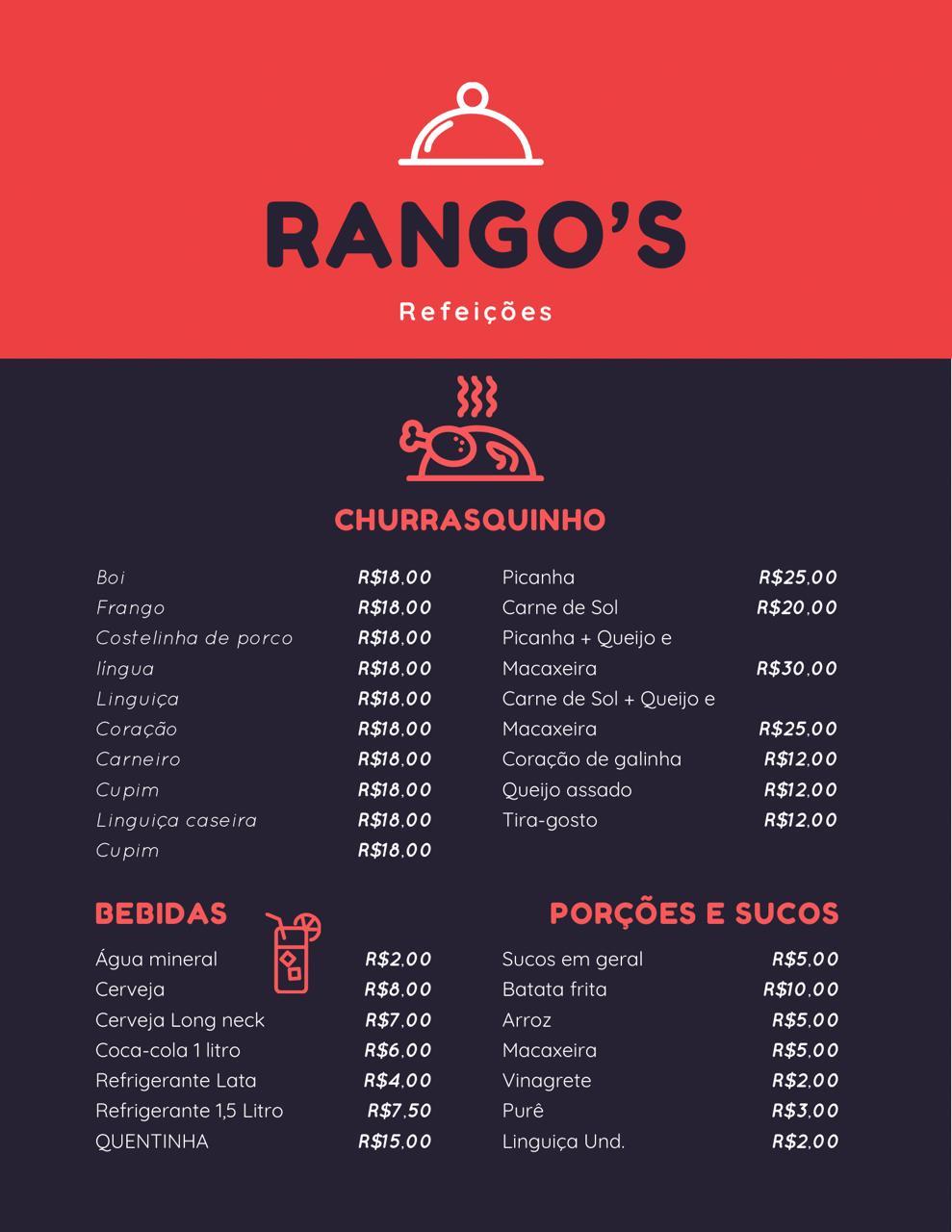 Menu em Rango’s restaurante, Brasil