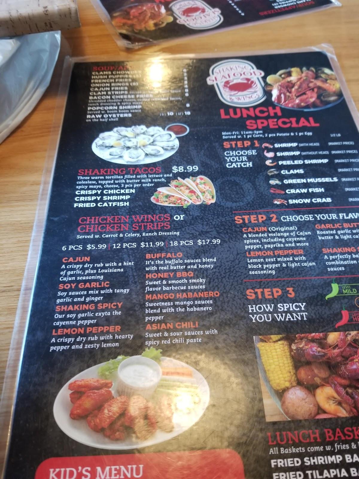 Menu at Shaking Seafood & Wings restaurant, Lexington
