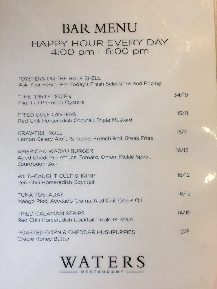 Menu at Waters Restaurant, Fort Worth