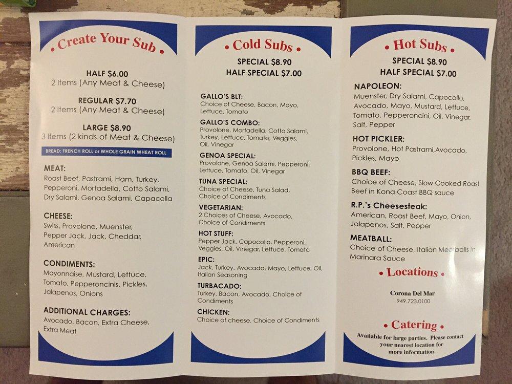 Menu at Gallo's Italian Deli Corona Del Mar restaurant, Newport Beach ...