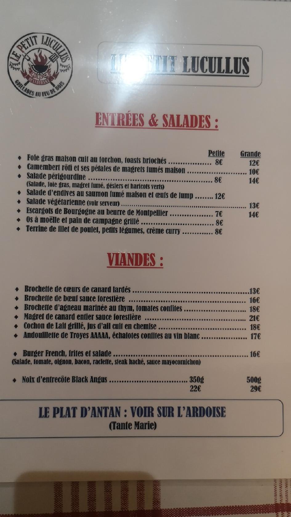 Menu au Le Petit Lucullus restaurant, Montpellier