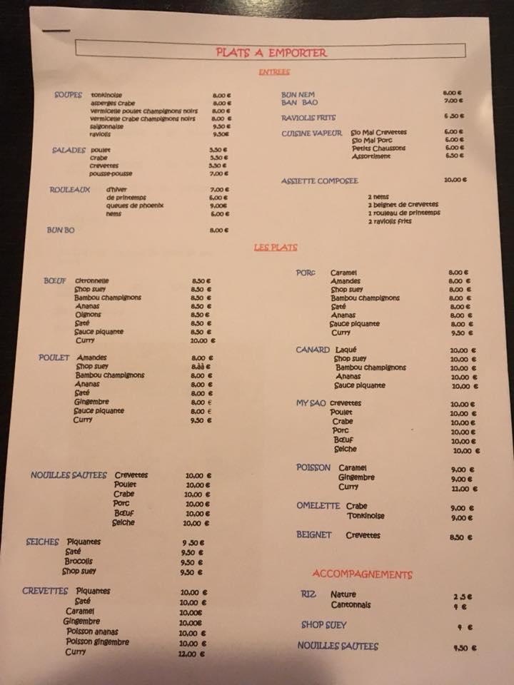 Menu at Le Pousse Pousse restaurant, Clermont-Ferrand