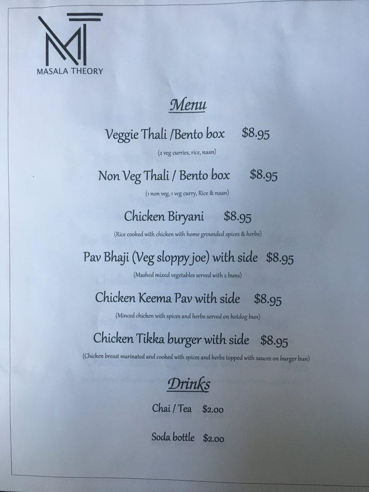 Menu at Masala Theory, San Jose