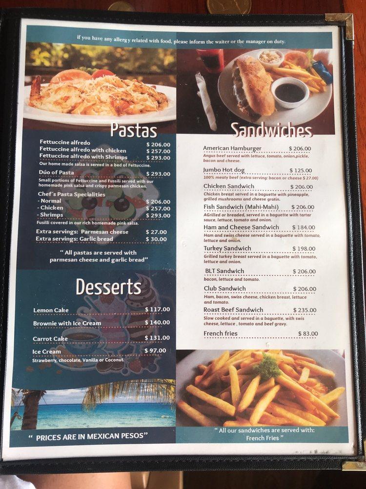 Menu at Money bar, San Miguel de Cozumel