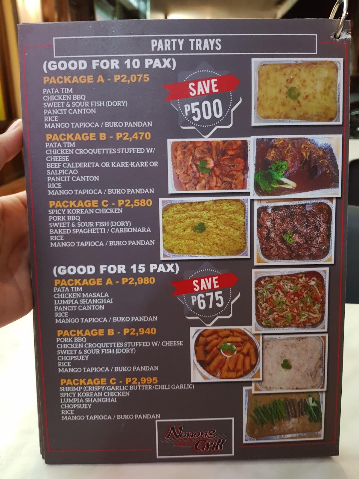 Menu at Nonong's Grill outlet-chabz restaurant, Davao City