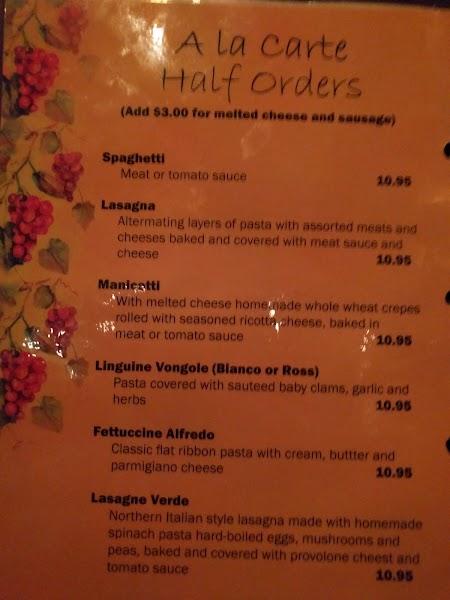 Menu at Rocco's Ristorante restaurant, Ceredo