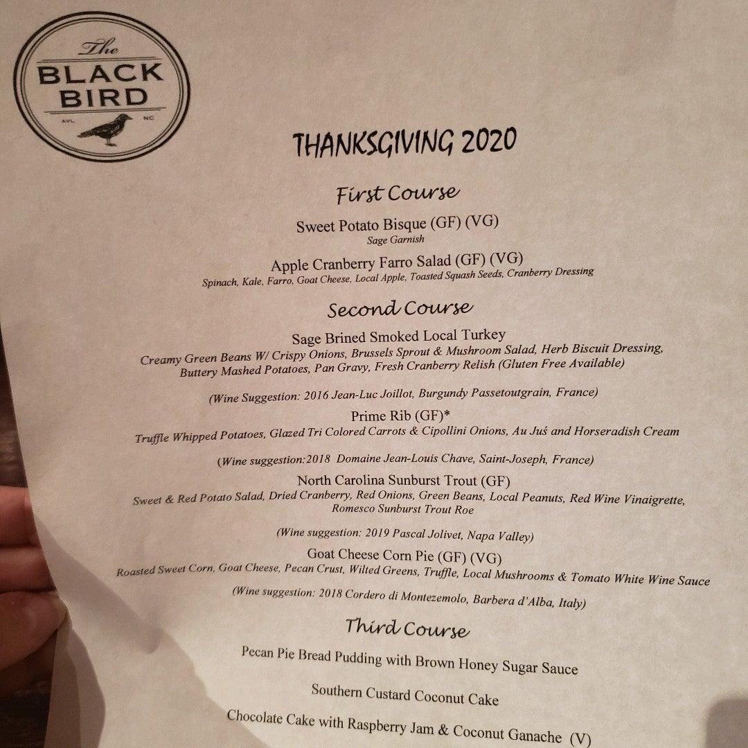 Menu at The Blackbird Restaurant, Asheville, 47 Biltmore Ave