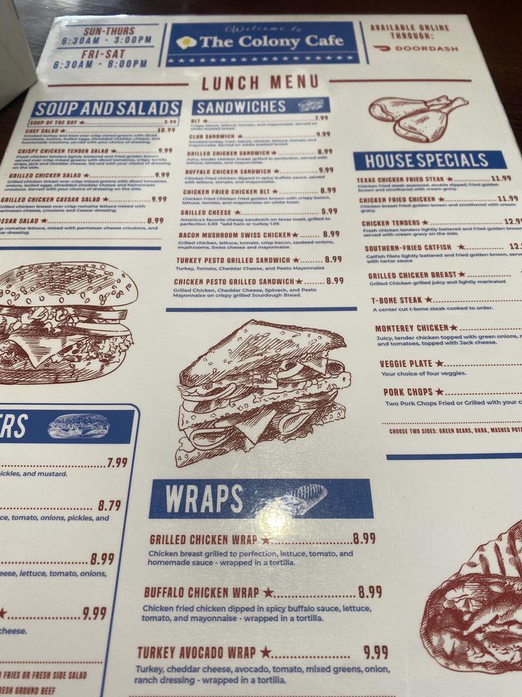Menu at The Colony Cafe, The Colony, S Colony Blvd Ste.120