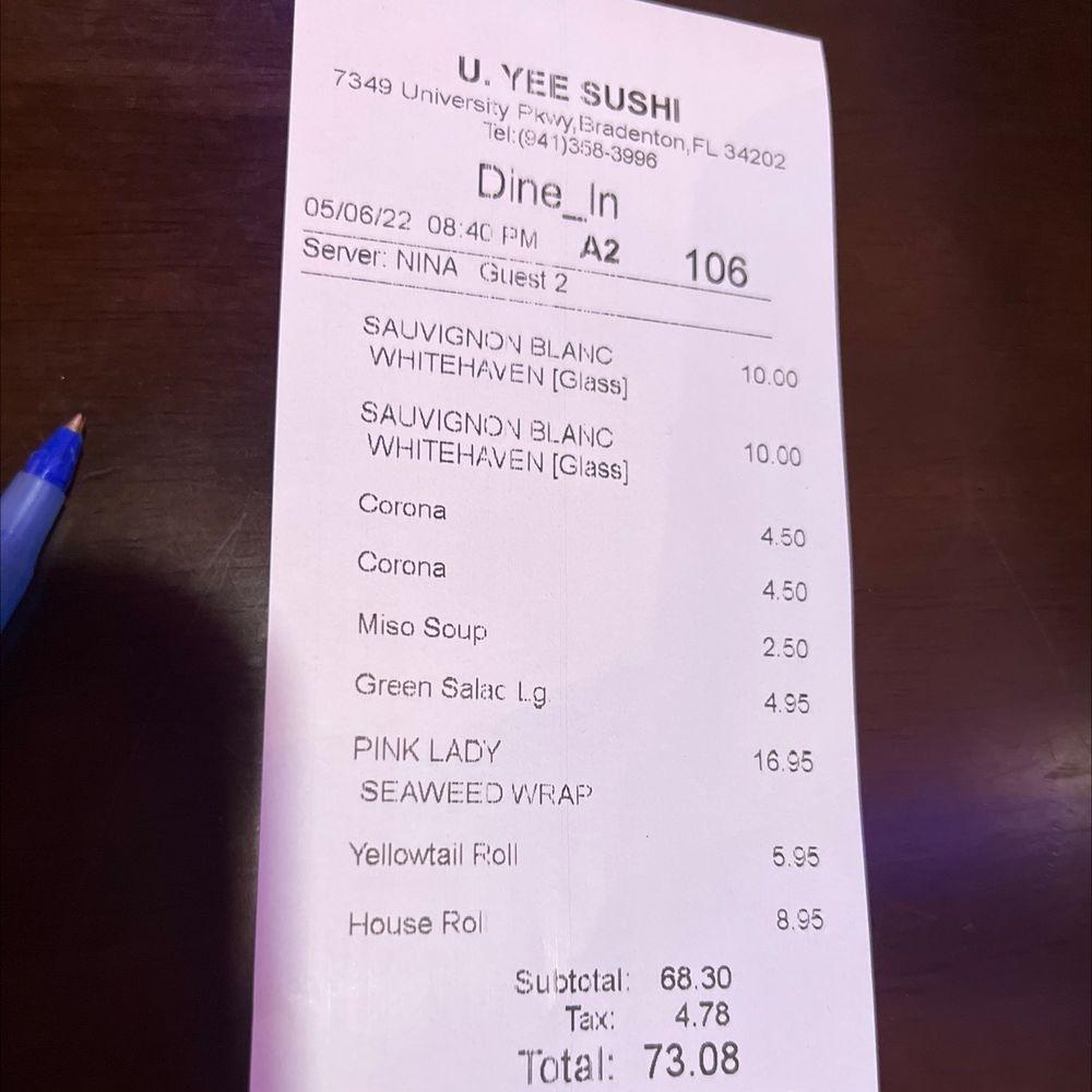 Menu at U-YEE SUSHI & GRILL restaurant, Lakewood Ranch