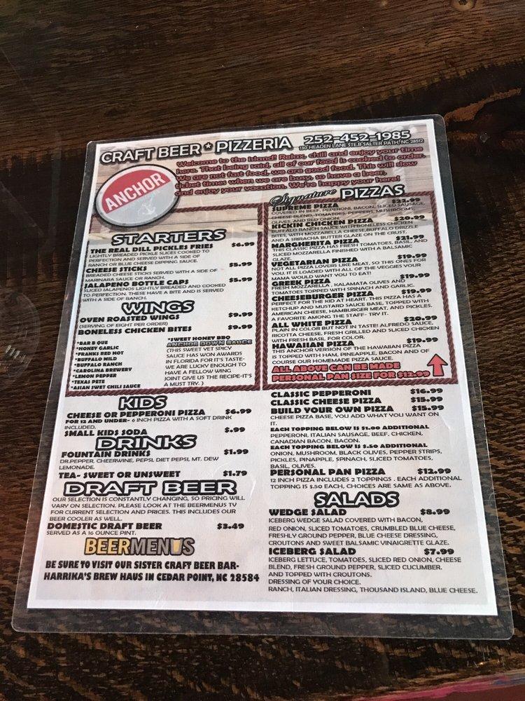 Menu at Anchor Drafthouse pub & bar, Indian Beach