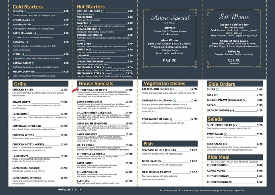 Menu at Astare Grill Meze restaurant, Witham