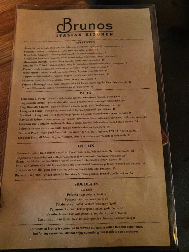 Menu at Brunos Italian Kitchen restaurant, Brea