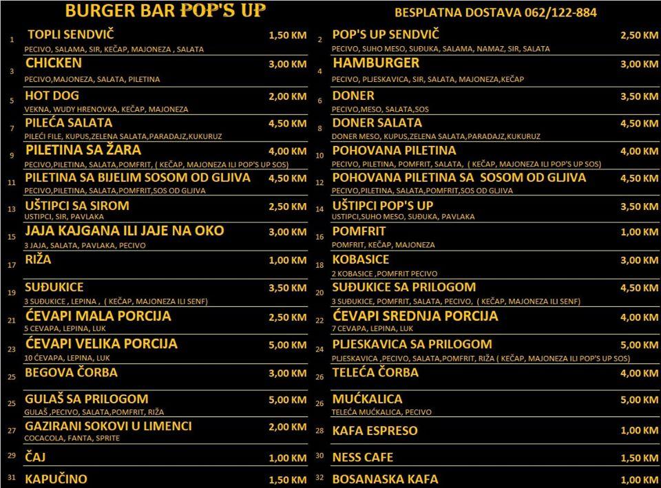 Menu at Burger BAR POPS UP, Zenica