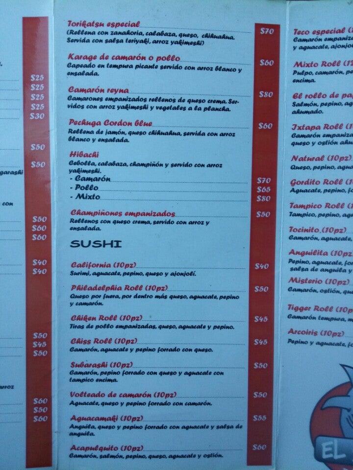 Carta del restaurante El Sushi del Papá, Hermosillo