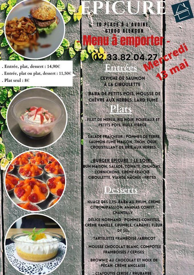 Menu at L'Epicure restaurant, Alençon