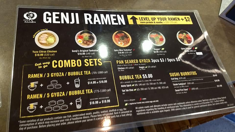 Menu at Genji Sushi restaurant, Cherry Hill