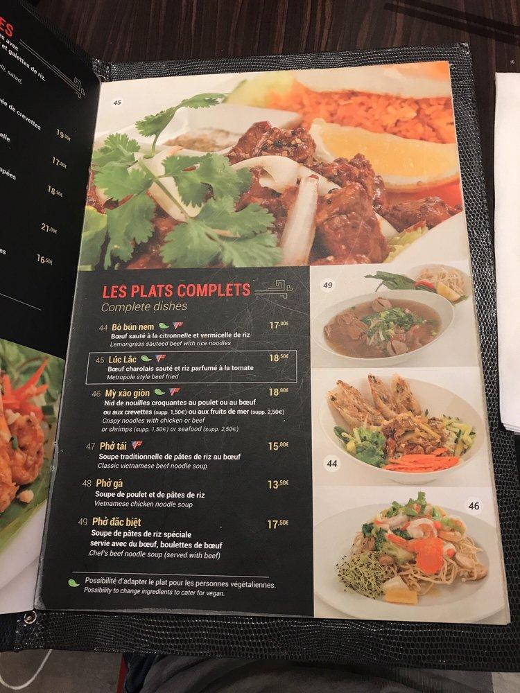 Menu at Hanoi restaurant, Paris, 41 Rue Sainte-Croix de la Bretonnerie