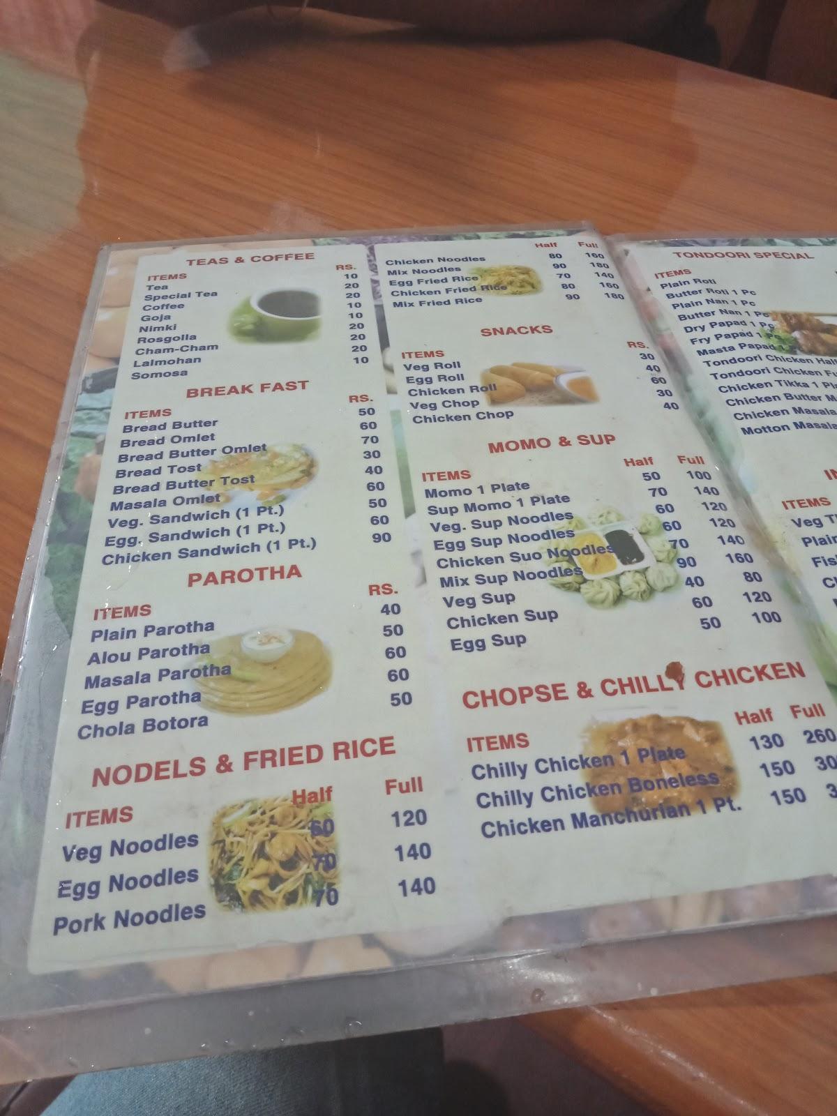 Menu at Khasi tea stall, Nongpoh