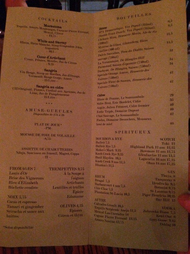 Menu at Le Darling pub & bar, Montréal