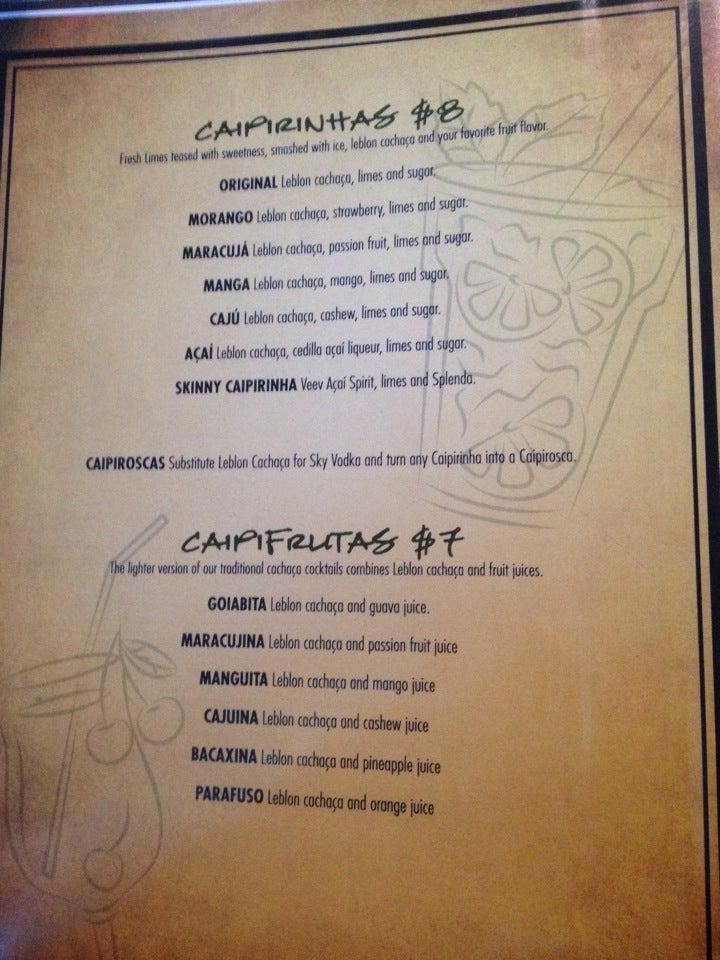 Menu at Moqueca Brazilian Cuisine restaurant, Oxnard
