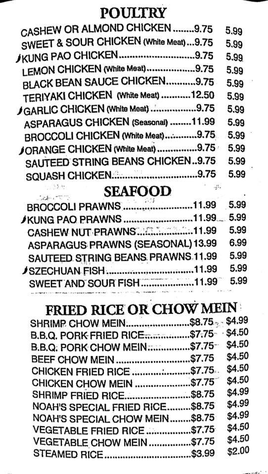 Menu at Noah's Hof Brau restaurant, Modesto