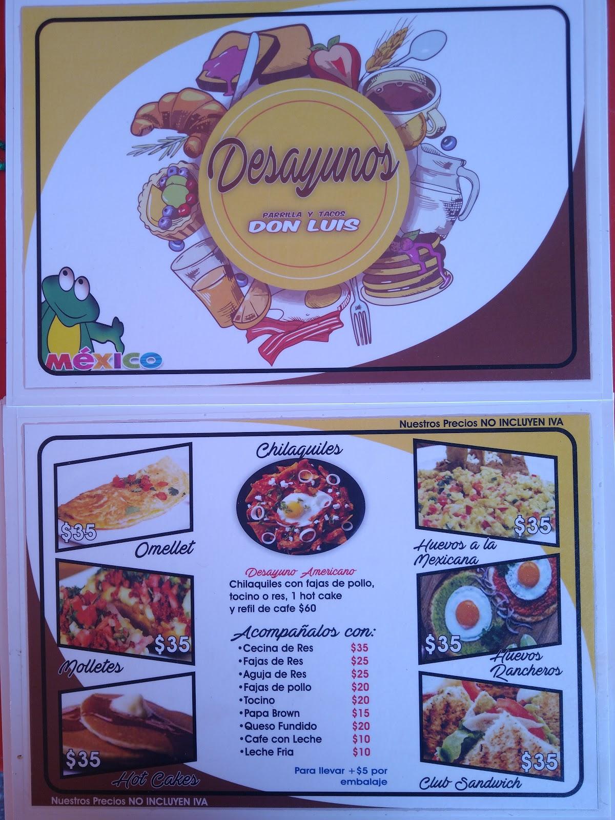 Menu at Tacos Don Luis (Mompani) restaurant, Santiago de Querétaro ...
