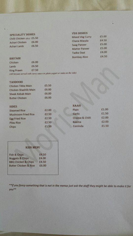 Menu at The Morris Man (Indian and Nepalese Cuisine) pub & bar, Stafford