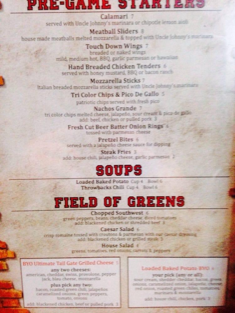 Menu at Throwbacks pub & bar, Tucson, N 1st Ave