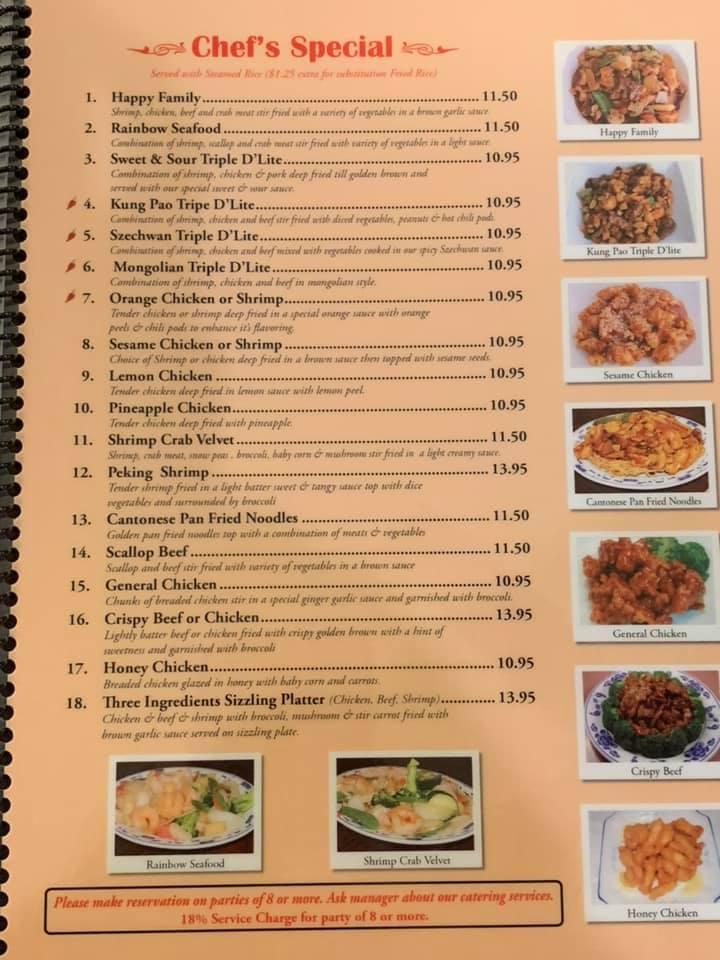 Menu at Chan Garden restaurant, Dyersville