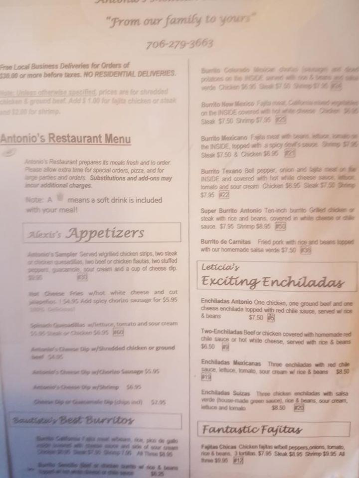 Menu at Don Lolo's Mexican Restaurant, Dalton