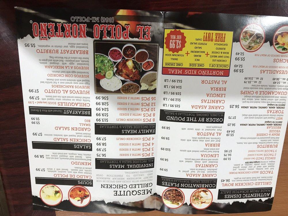 Menu at El Pollo Norteño restaurant, Anaheim, 528 W Lincoln Ave