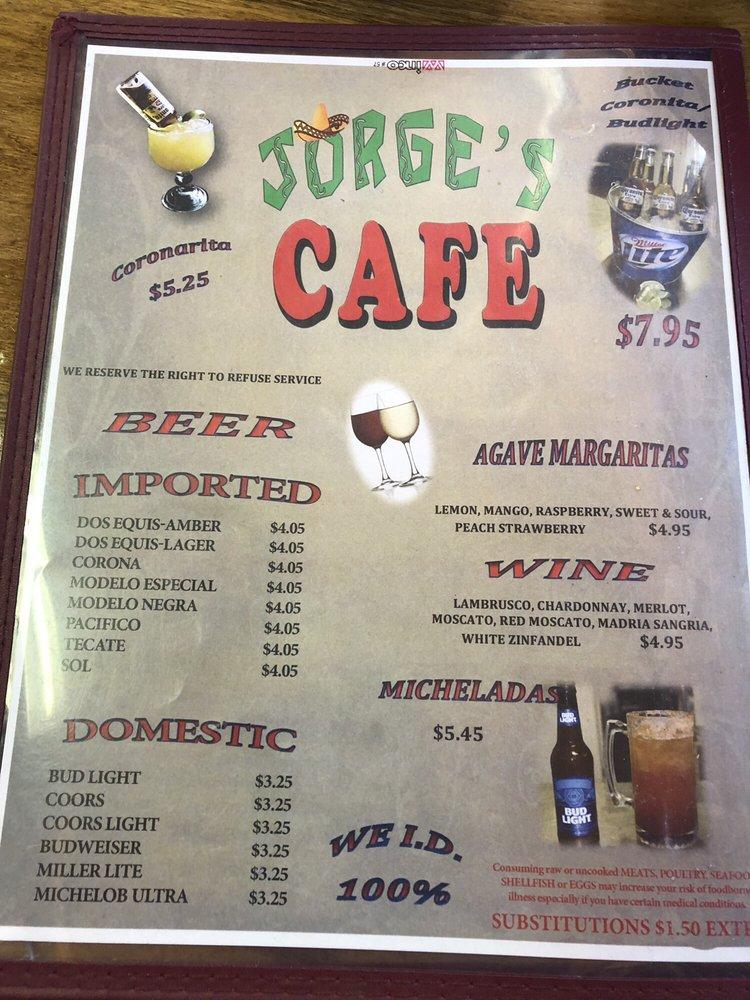 Menu at Jorge's Cafe, Ruidoso Downs, US-70