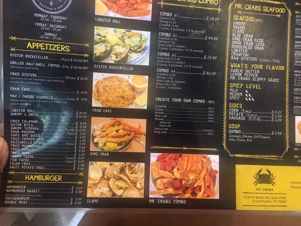 Menu at MR. Crab pub & bar, Grand Prairie