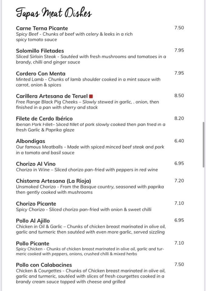 Menu at Marco's Bar, Rayleigh